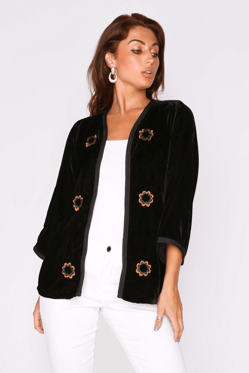 Roumaisa Chic Black Velour Jacket - Diamantine UK – Diamantine ...